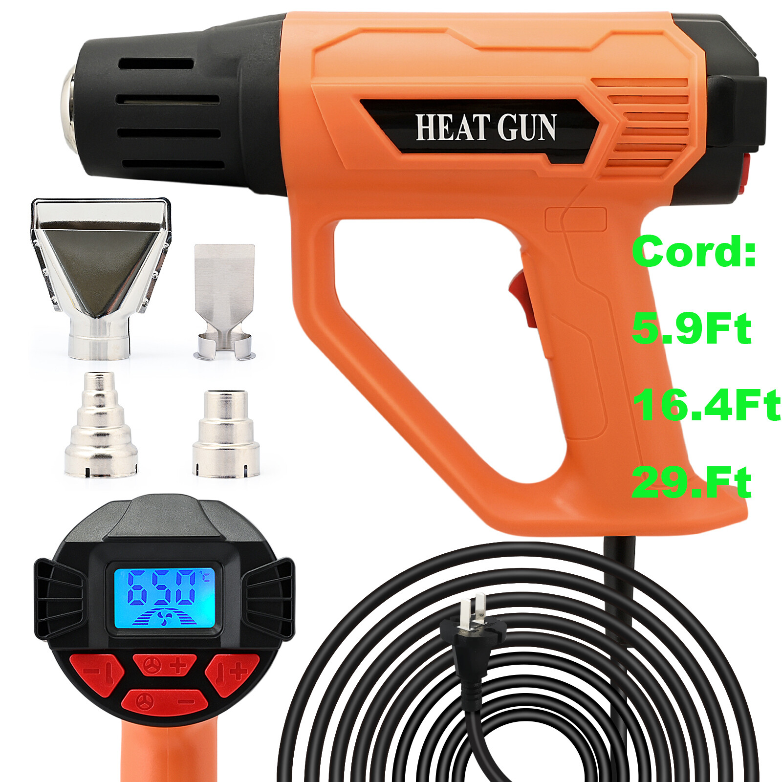 2000W Heat Gun 1.5 S Fast Heating LCD Adjustable Hot Air Gun 5.9 / 16.4 ...