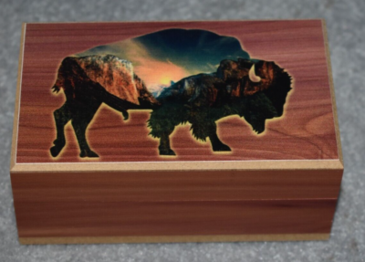 #29 BUFFALO COLOR SMALL TRINKET KEEPSAKE JEWELRY WOOD CEDAR BOX 5" X 2. ...
