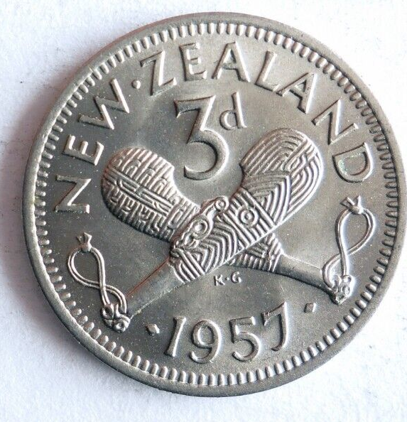 1957 NEW ZEALAND 3 PENCE - Excellent Coin - FREE SHIP - Zealand 3p Bin ...