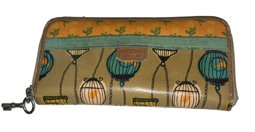 FOSSIL Key Per Multicolor Coated Canvas Birdcage Zip Around Wallet | eBay