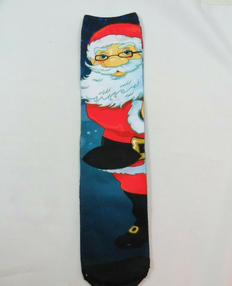 Christmas Santa Claus Crew Socks Womens 9-11 Holiday Blue Red White ...