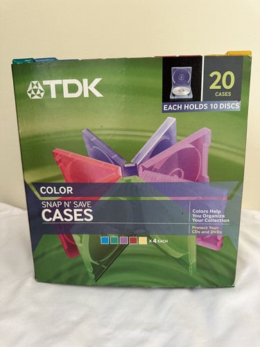 20 TDK Color Snap N' Save Media Cases Each Hold 10 CD & DVD Discs ...