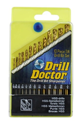 Drill Doctor 13 Piece SAE Drill Bit Set Tin Coated HSS Jobber Length ...