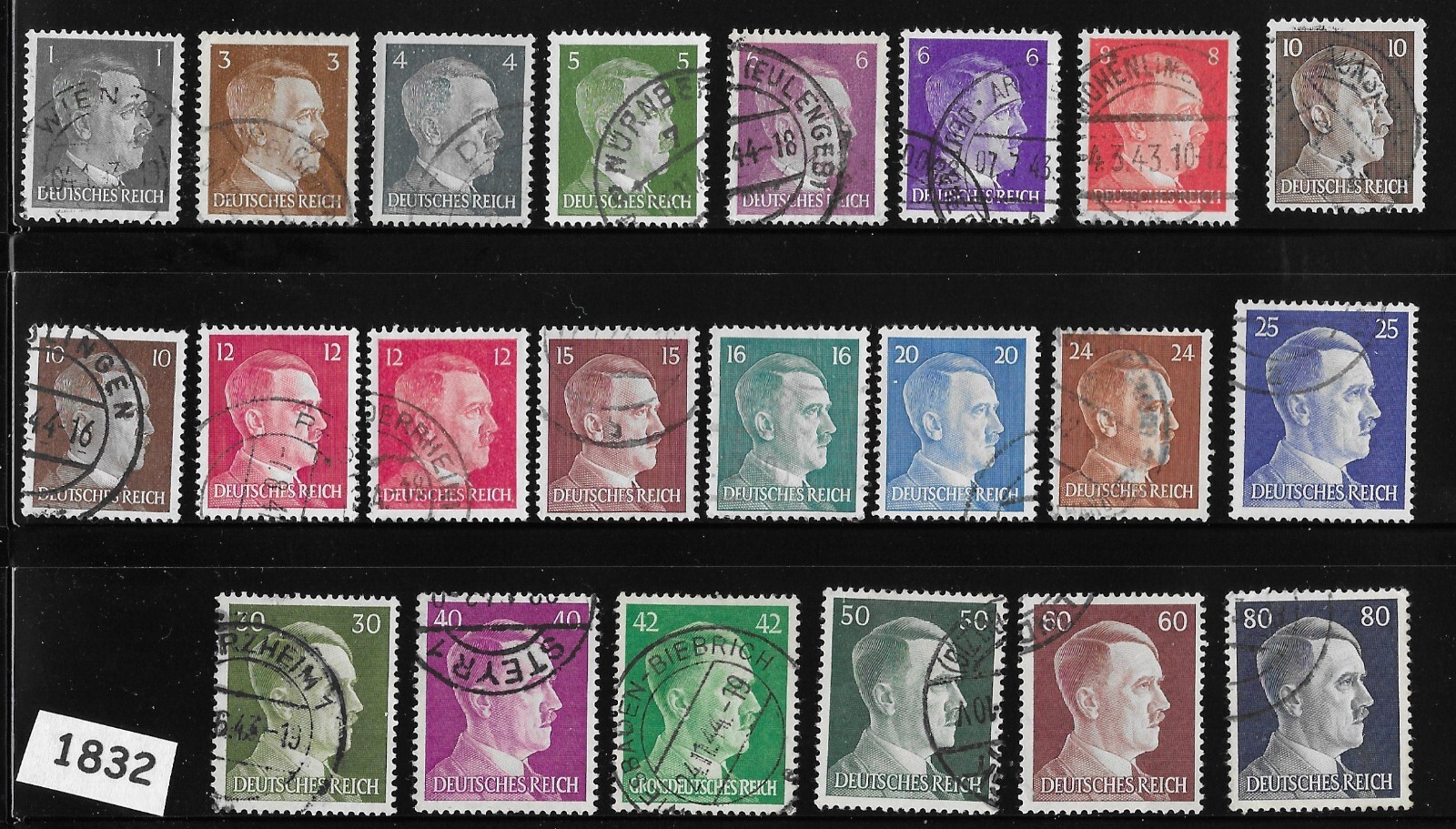 Stamp set 22 Adolf Hitler stamps with varieties / Germany / 1941-1944 ...
