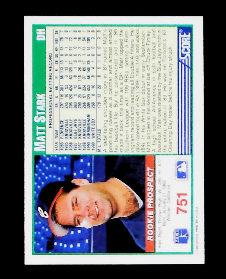 Matt Stark 1991 Score Rookie Prospect #751 White Sox | eBay