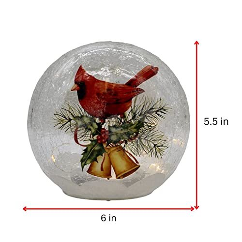 GC - Christmas Cardinal - 6" LED Lighted Crackle Glass Globe - Bells | eBay