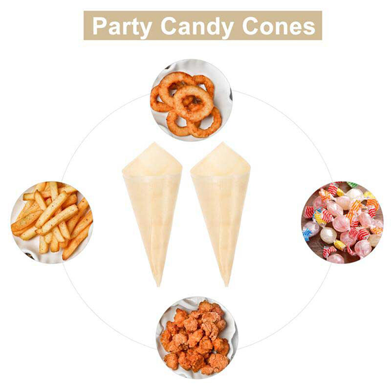 50pcs Disposable Wood Appetizer Cones Ice Cream Cone Cups Party Candy ...