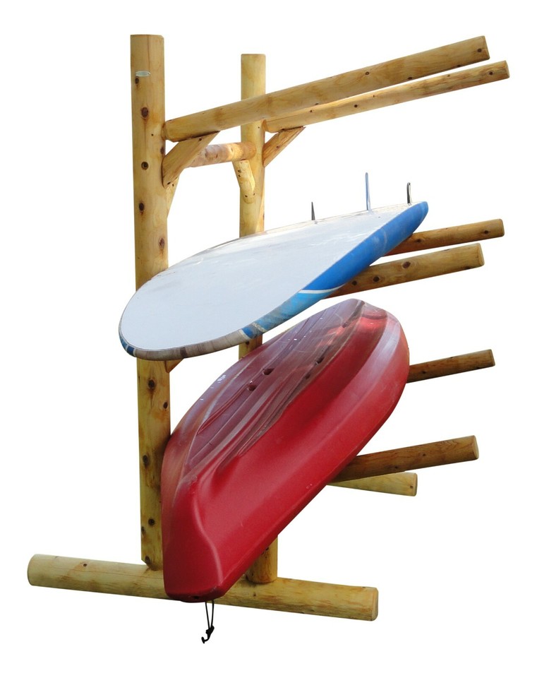 Log Kayak Rack 3-place One-Sided Natural Kayak Rack By Hitch Exclusives ...