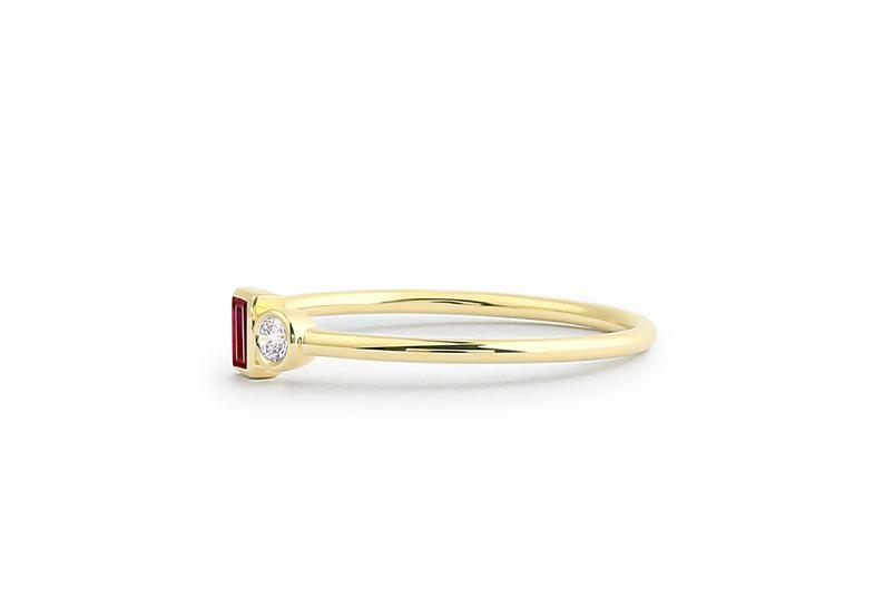 0.4ct Lab-Created Pink Ruby Two Stone Minimalist Ring Yellow Gold ...