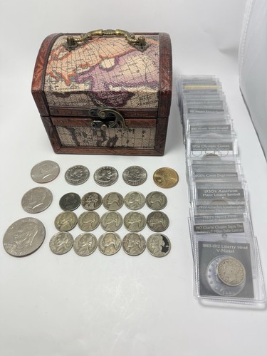 50 Mixed Coin Lot with Box (15 1942-45 War Nickels, 1 1903 Liberty Head ...