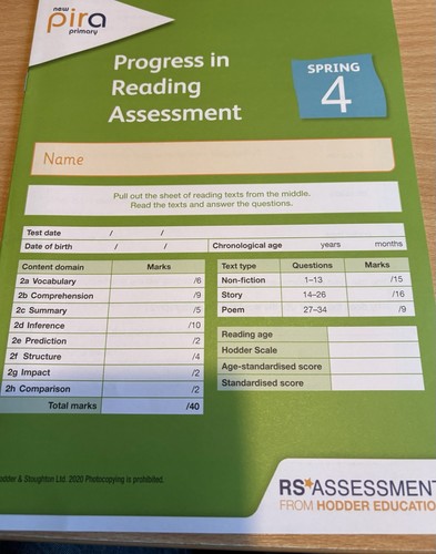PIRA (progress In Reading Assessment) Year 4, Ages 8-9. SPRING. Test ...