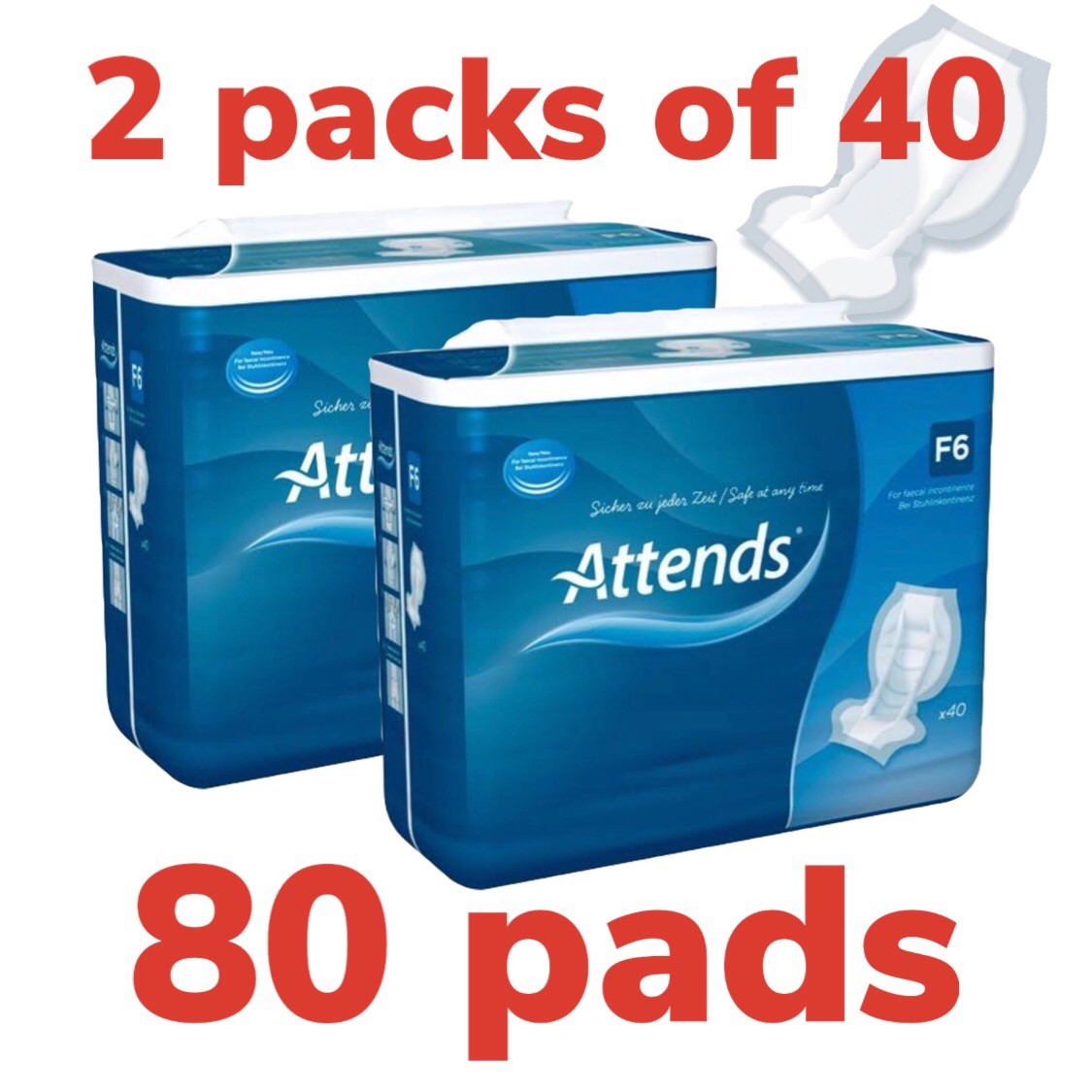 Attends F6 Incontinence Pads, 2 Packs Of 40 Personal Care Faecal Pads ...