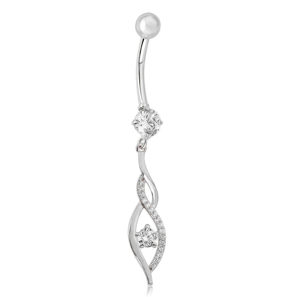 AVORA 10K Gold Cubic Zirconia CZ Dangling Flame Belly Button Ring Body ...