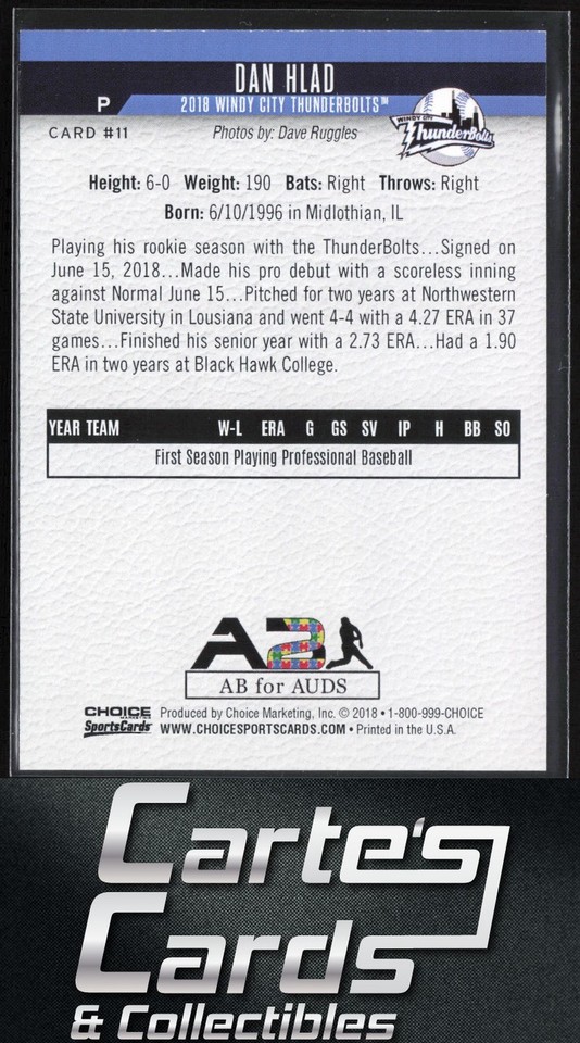 Dan Hlad 2018 Choice Windy City ThunderBolts #11 Windy City ...