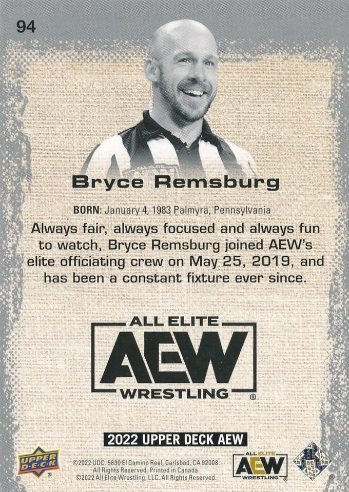 #94 BRYCE REMSBURG 2022 Upper Deck AEW Wrestling REFEREE | eBay