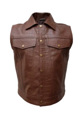 Mens Alligator / Crocodile Print Leather Waistcoat Motorcycle Bikers ...