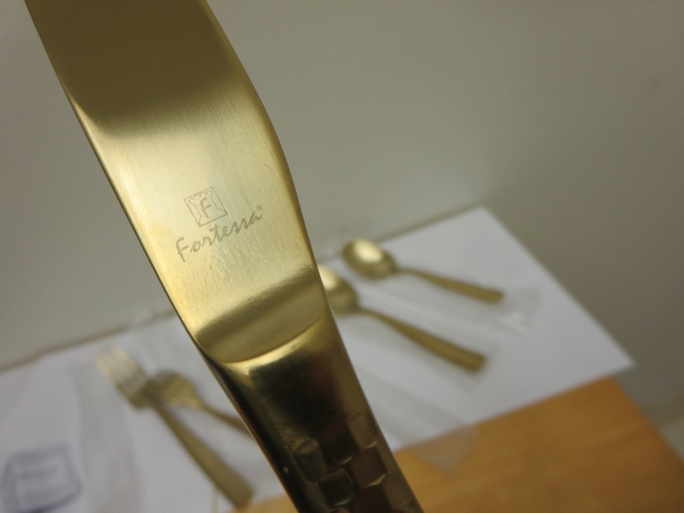 Fortessa LUCCA 5 PC Place Setting Gold Finish Hammered Faceted 18/10 ...