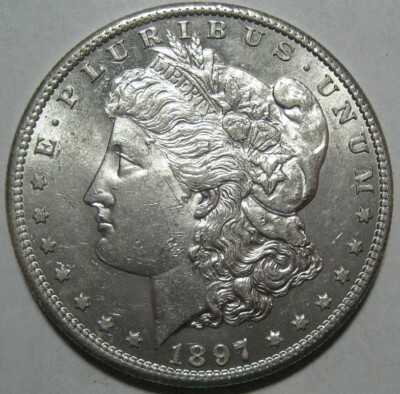 = 1897-S BU MORGAN Dollar, PROOF-LIKE Reverse, Nice Details, FREE ...
