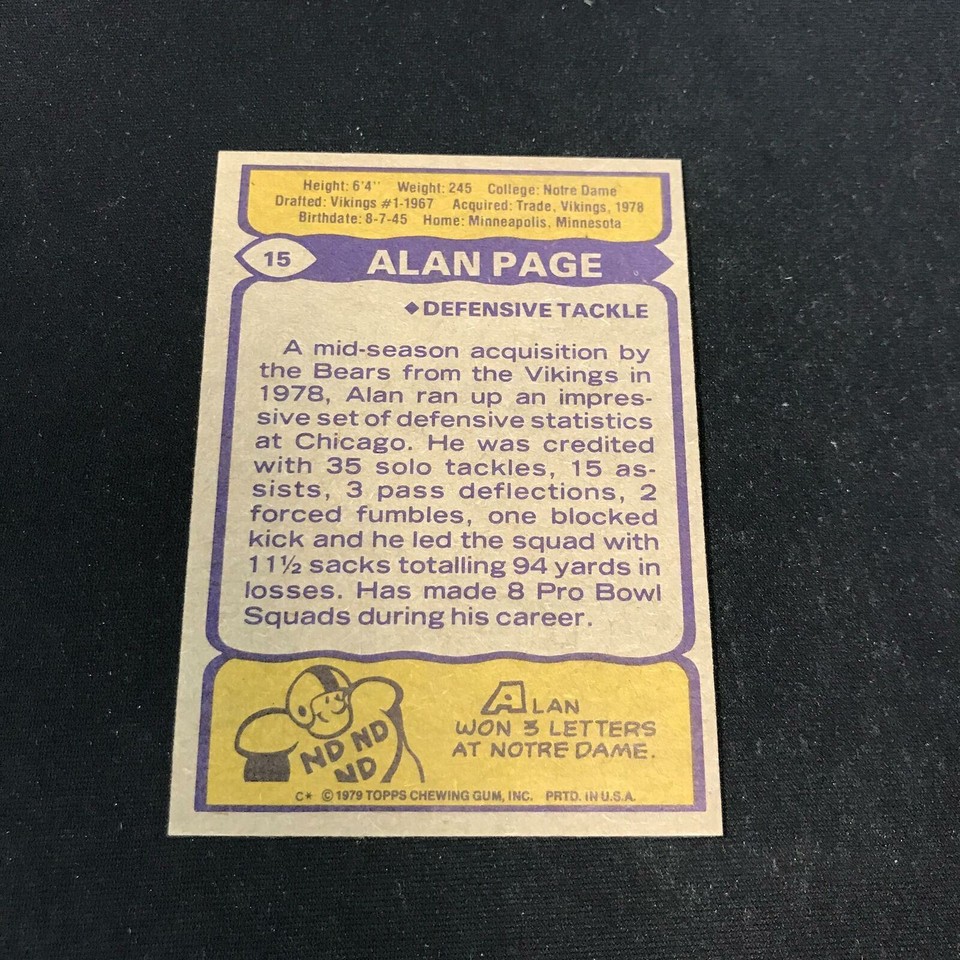 1979 Topps #15 ALAN PAGE Chicago Bears *JU15A | eBay