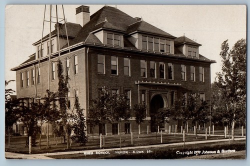 Huron South Dakota SD Postcard RPPC Photo High School Campus Building ...