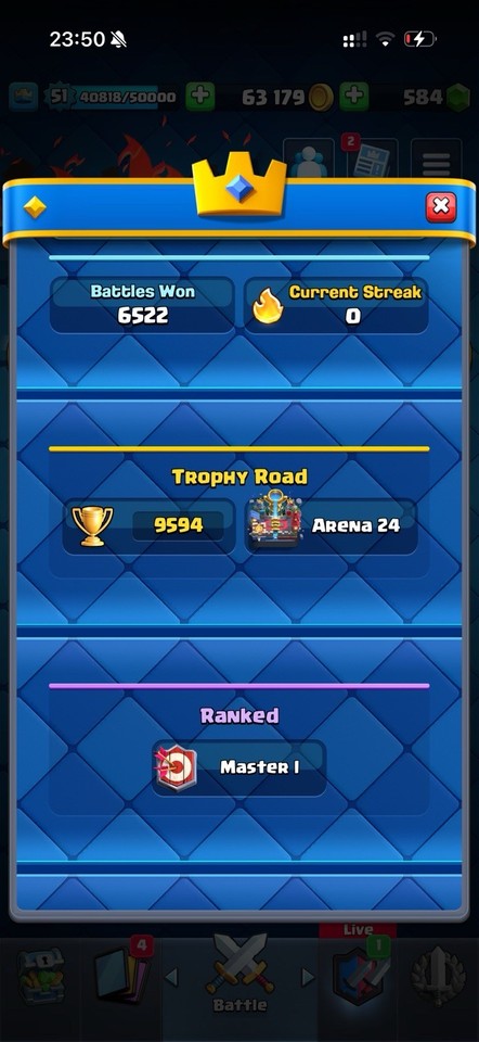 CR/LVL 51(20 Max Card/) 9.5K Trophy/40 Emote/7 Tower Skin/9 Evoes/Ios ...
