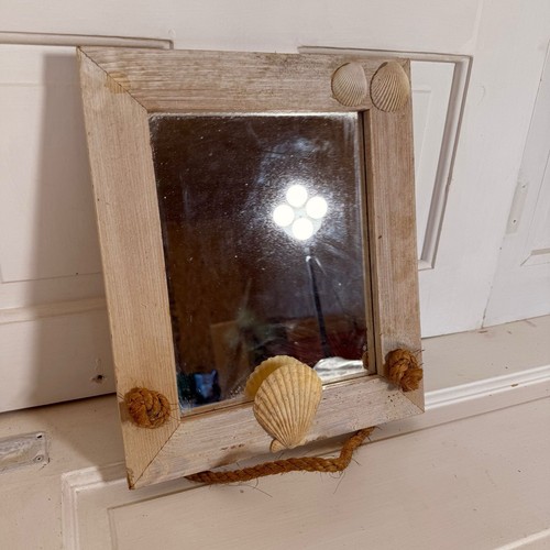 Rustic Nautical Mirror Seashell Rope Frame Coastal Beach Cottage Wall ...
