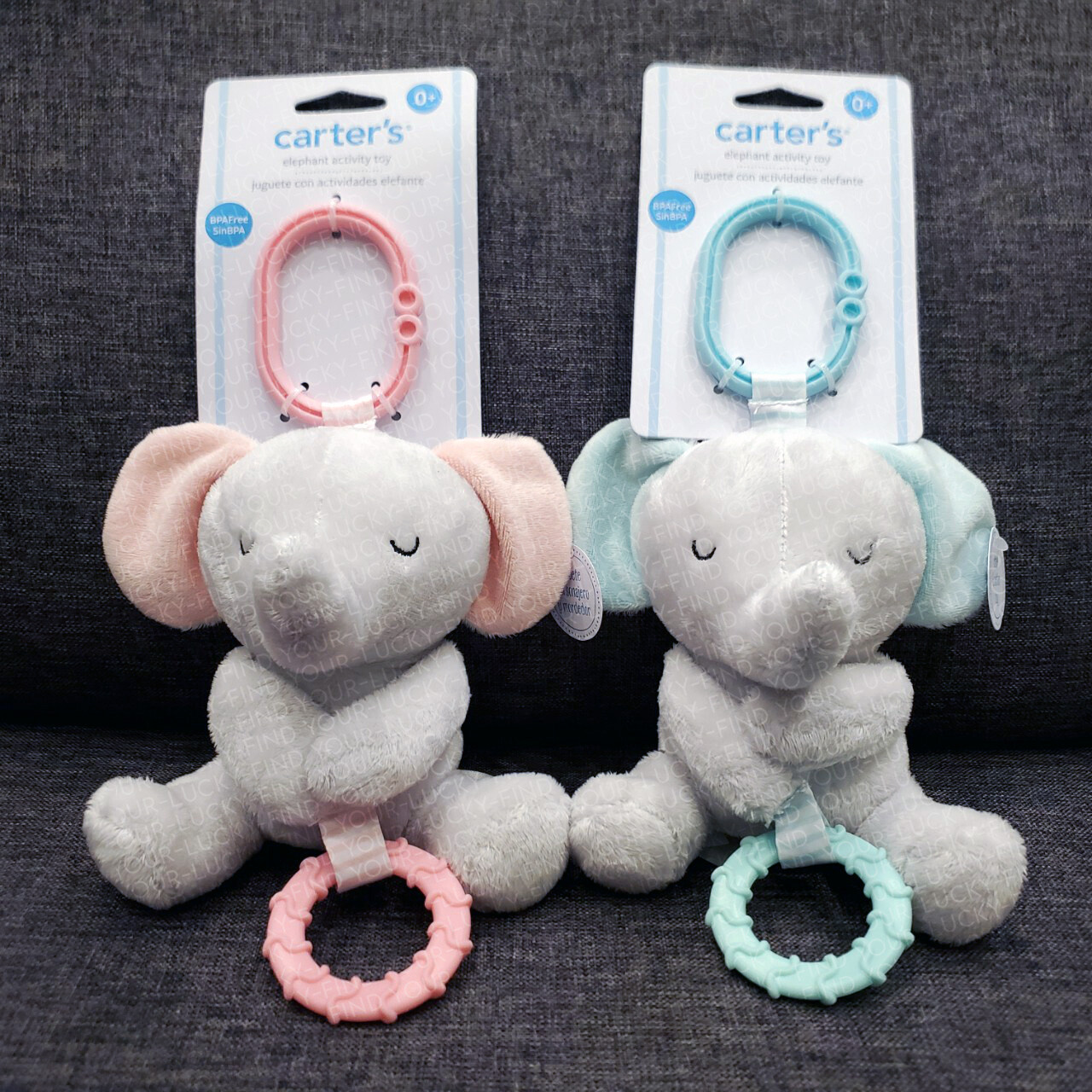Carter's Baby Elephant Activity Rattle & Teether Plush Stroller Carseat ...