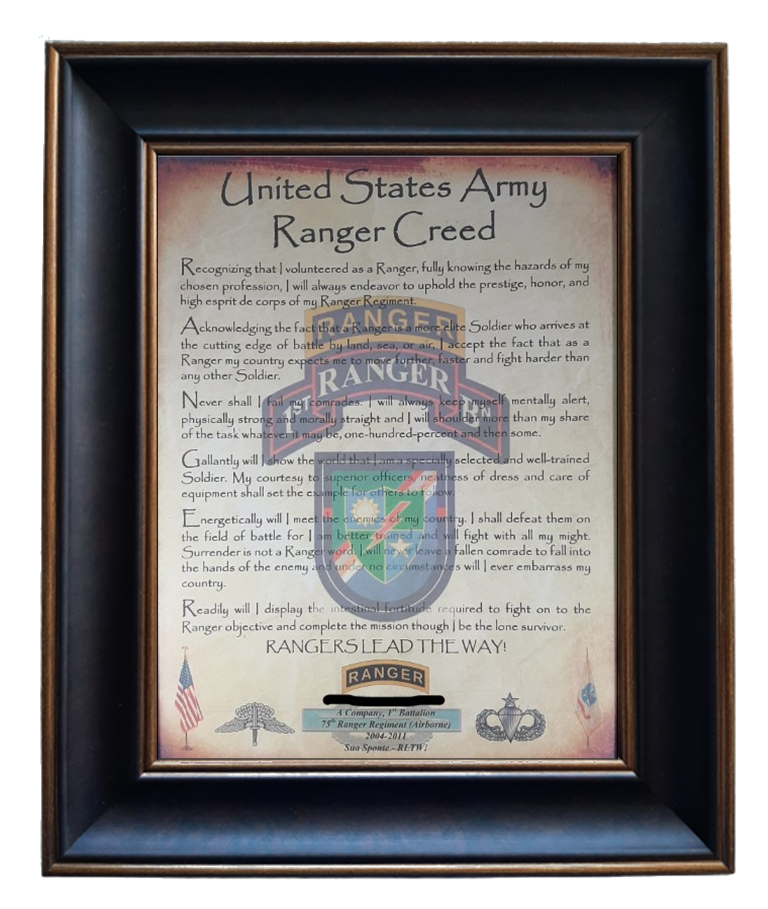 MC-BETTER (V): ARMY Ranger Creed ALL UNITS Aged Parchment Framed PERSONALIZED | eBay