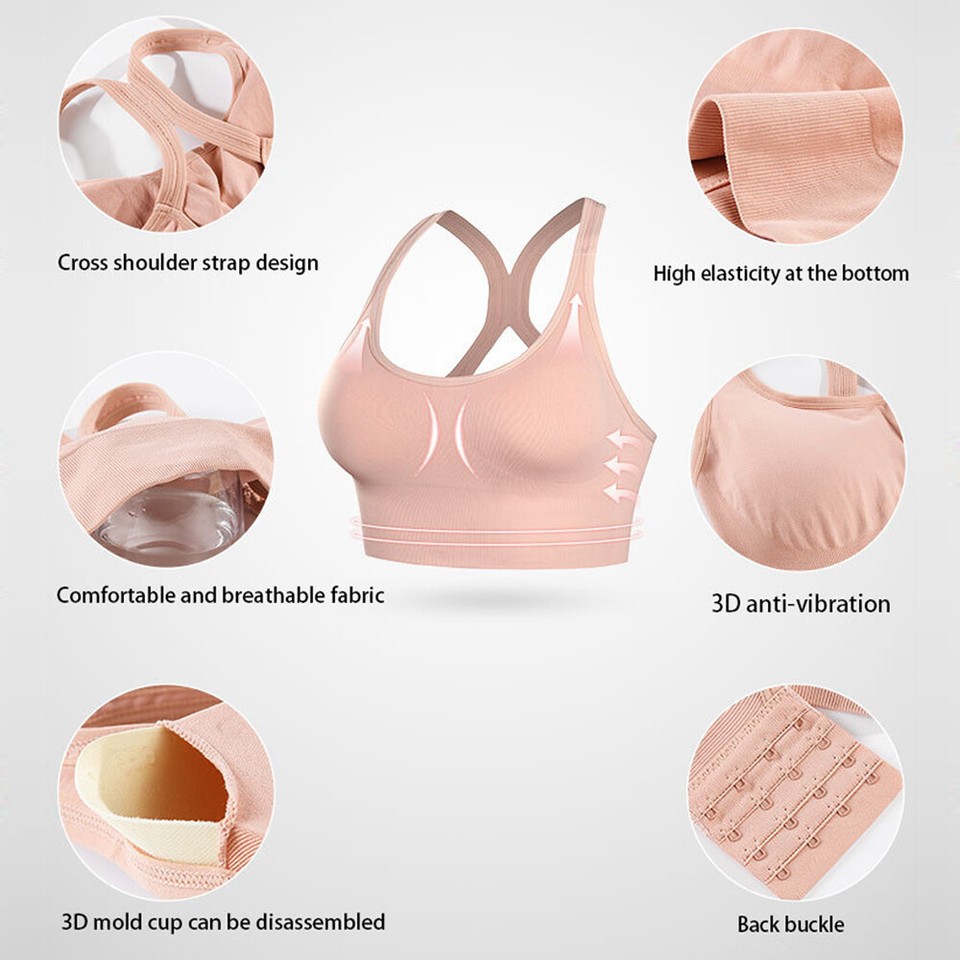 Women's Posture Corrector Bra Wireless Back Support High Impact Yoga ...