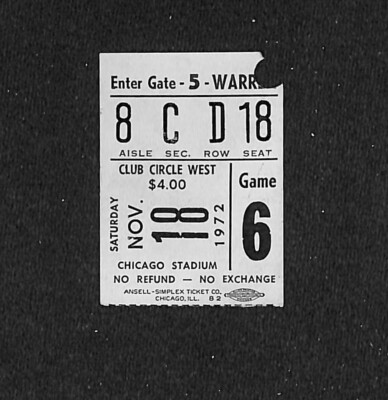 NOVEMBER 18, 1972 BALTIMORE BULLETS @ CHICAGO BULLS TICKET STUB | eBay