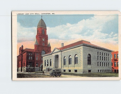 Postcard Library And City Hall Lewiston Maine USA | eBay