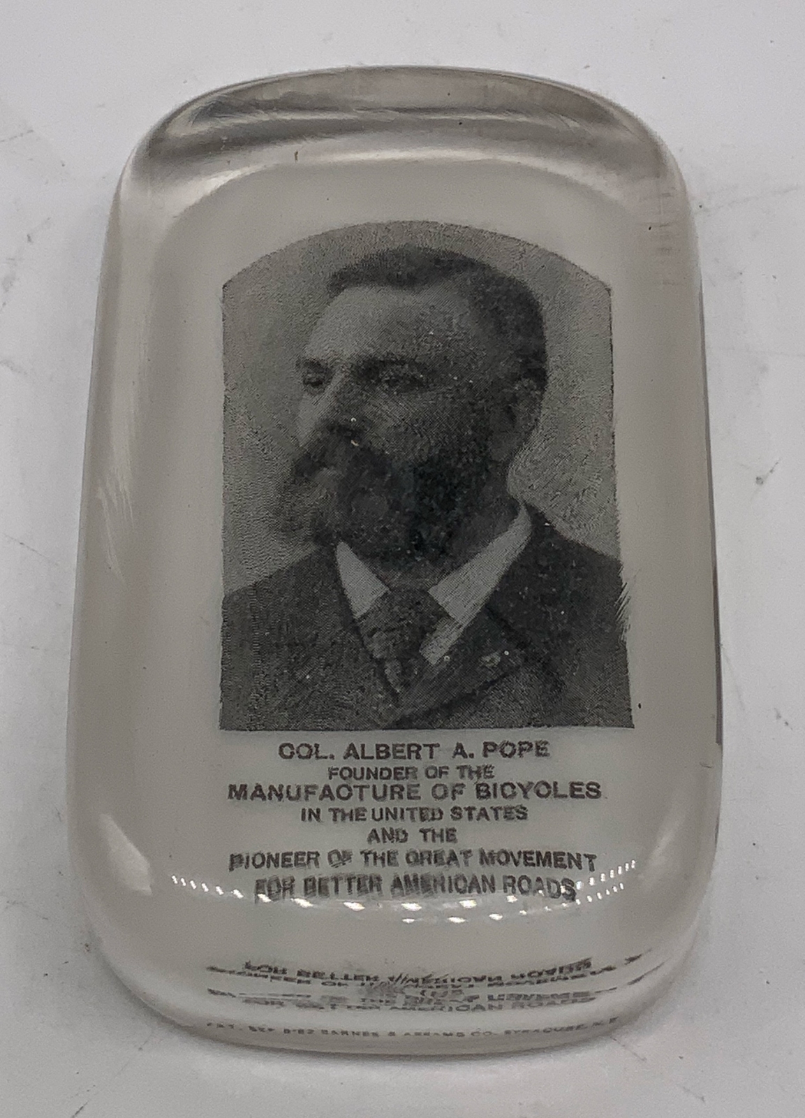 Antique Milk glass Col. Albert Pope Manufacturer of bicycles ...