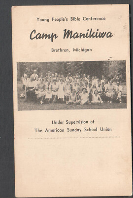 1944 Bible Conf Camp Manikiwa post card Ken Dolph Brethren Michigan to ...
