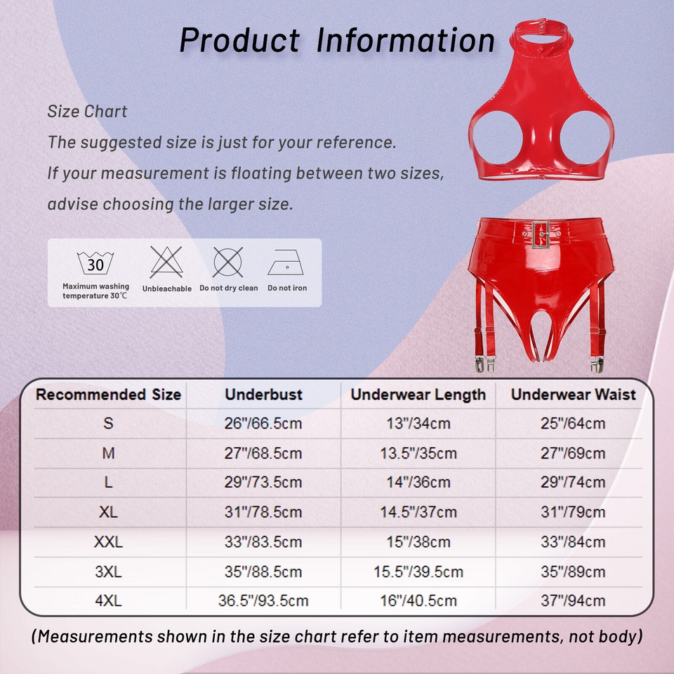 Womens Wet Look Leather Lingerie Open Cups Bra Top with Garter Belt ...