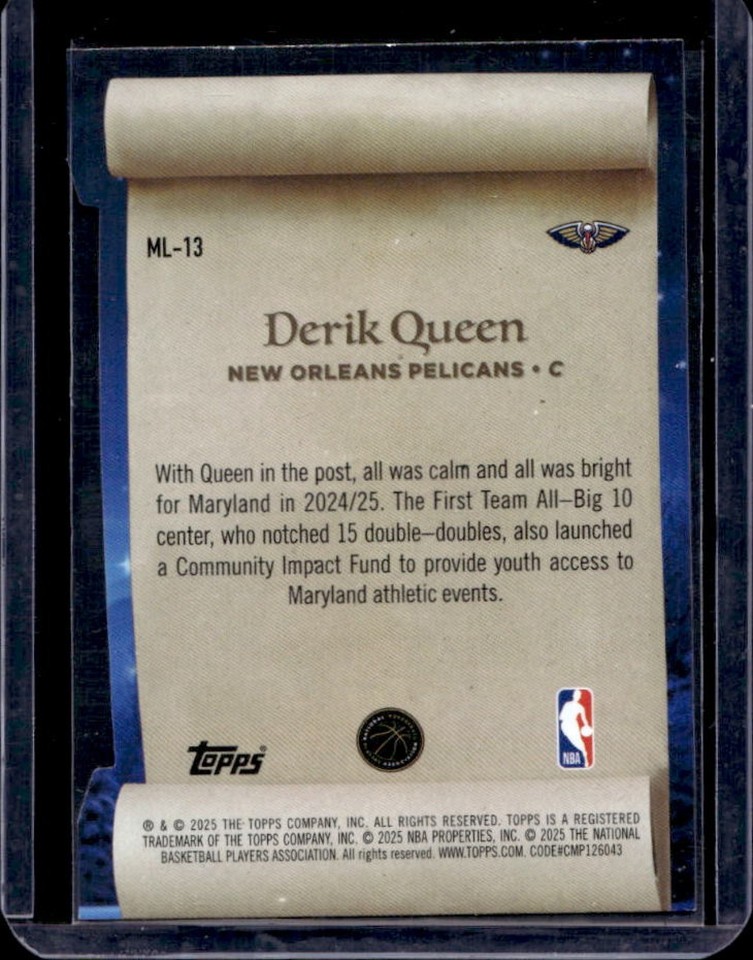 2025-26 Topps Holiday Derik Queen Making The Nice List RC #ML-13 ...