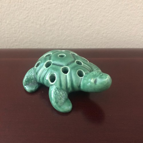 Vintage Majolica Green Pottery Turtle Flower Frog | eBay