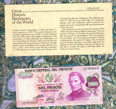Great Historic Banknotes Uruguay 1974 1000 Pesos P-52a.2 UNC prefix 12 ...