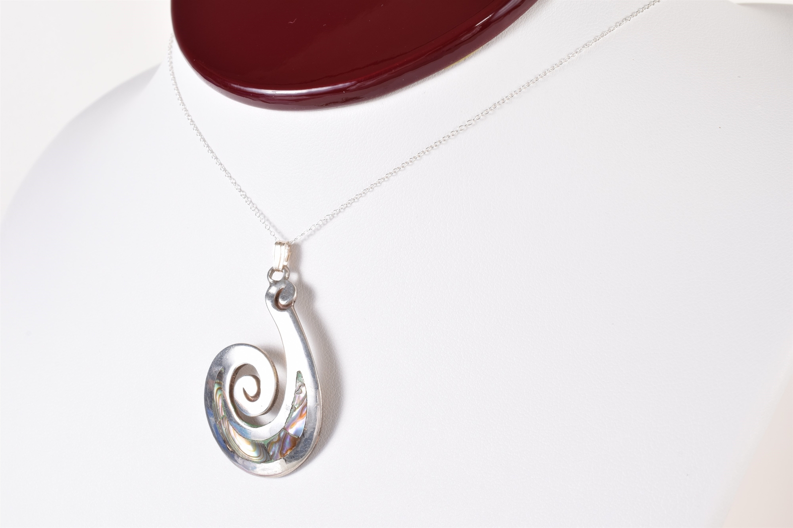 18" Vtg Sterling Silver 925 Spiral Coil Genuine Abalone Inlay Pendant ...