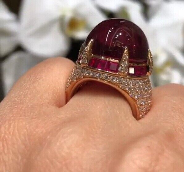 Cabochon Shape Blood Red 20ct Ruby Pink Square Rubies & CZ Royal 925 ...