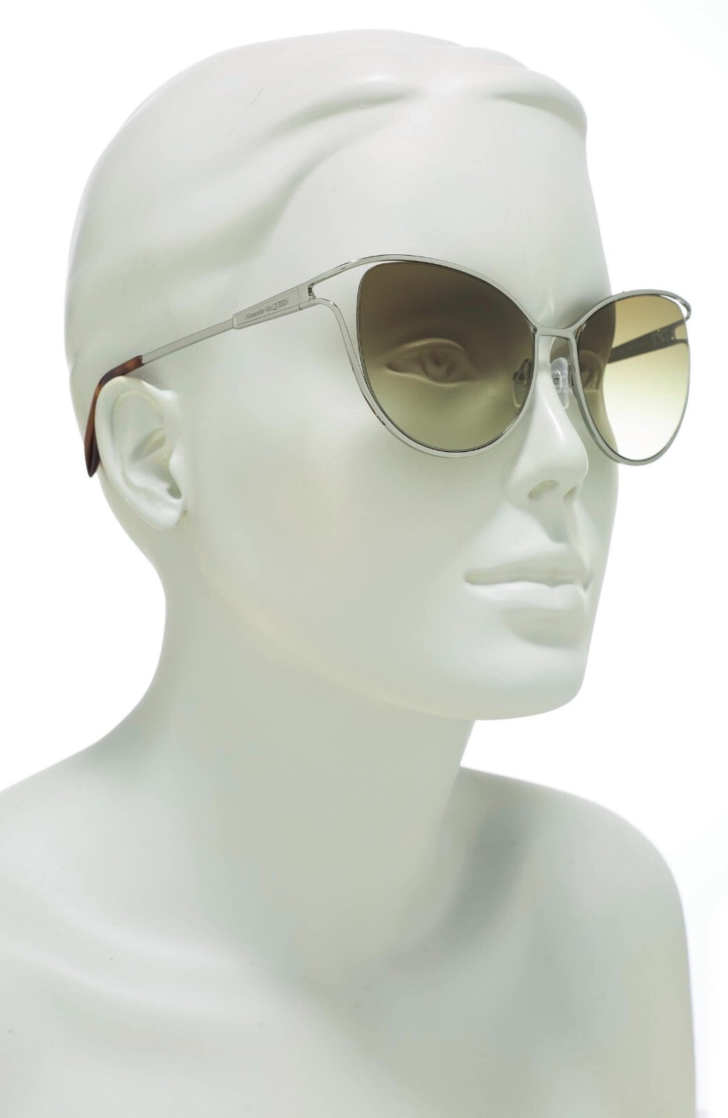 ALEXANDER MCQUEEN EDGE AM0194S 003 SILVER GRADUATE GREEN CAT EYE ...