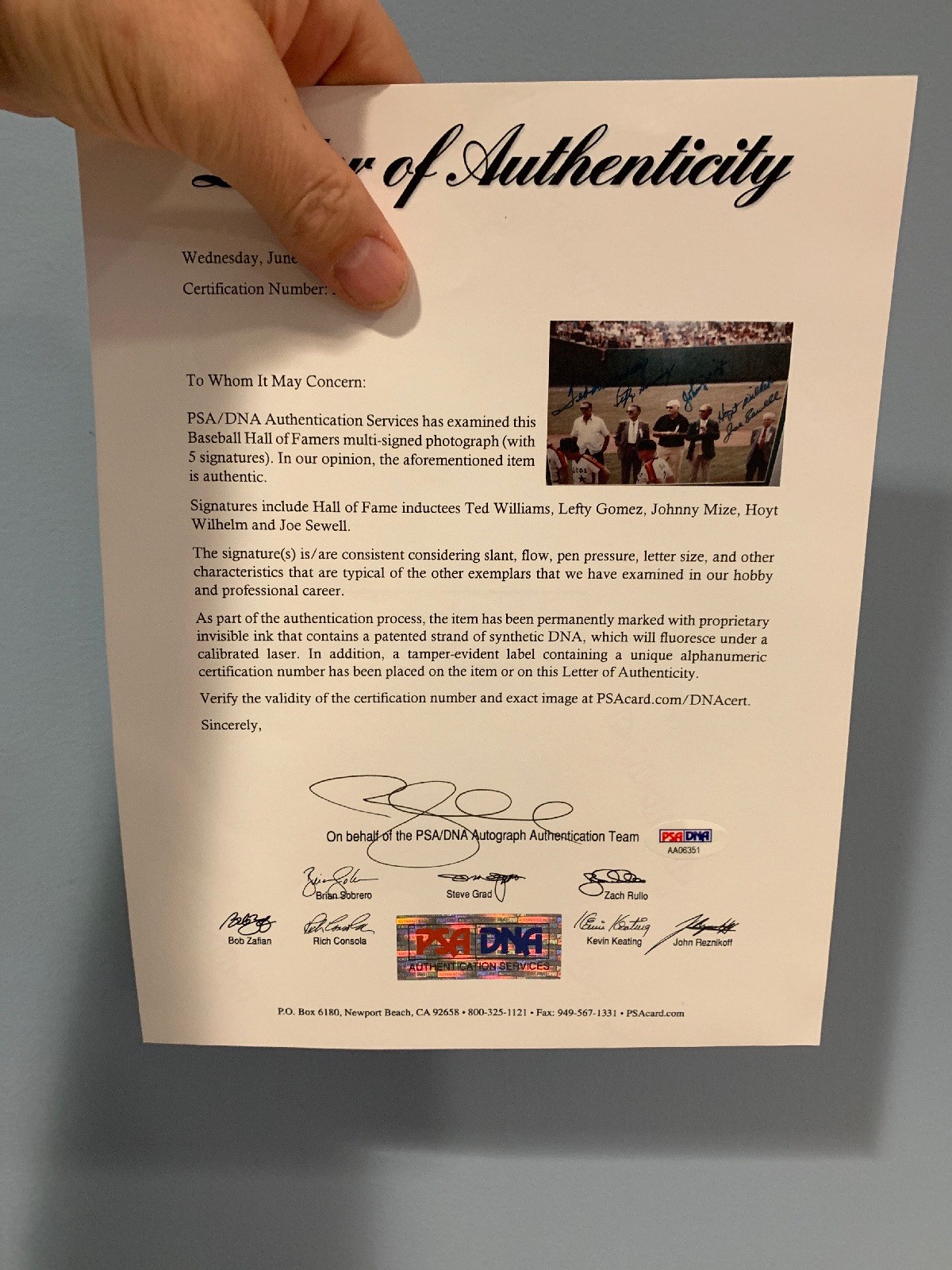 Ted Williams Lefty Gomez Johnny Mike Hoyt Wilhelmina Joe Sewell Signed ...