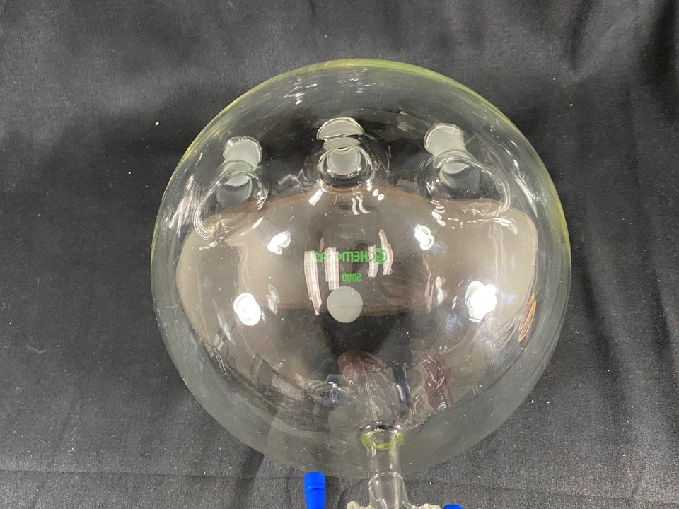 CHEMGLASS 5000mL 24/40 Vertical 3 Neck Round Bottom Flask With Stopcock ...