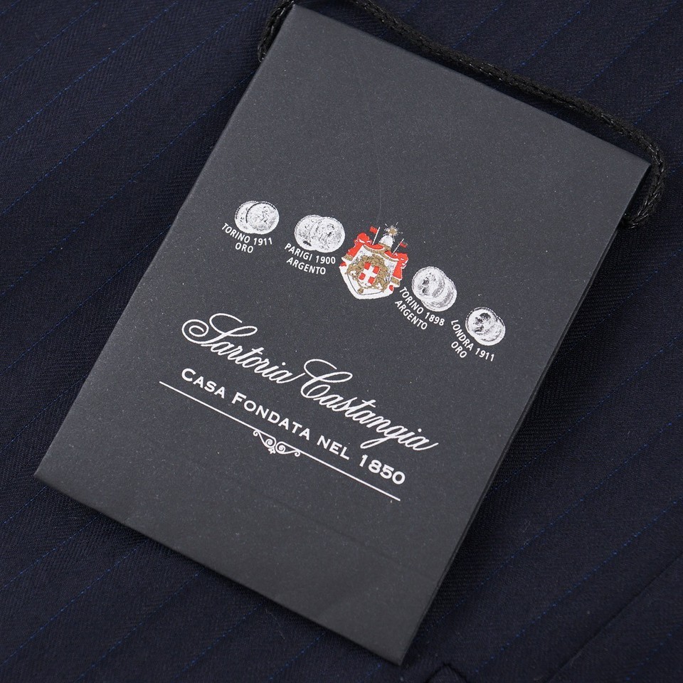 Sartoria Castangia Navy Stripe Super 200s Wool-Cashmere Suit US 54R (Eu ...