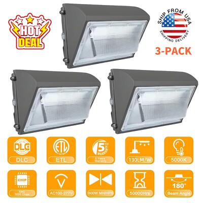 3Pcs 150W LED Wall Pack Light Commercial Industrial Outdoor Security ...