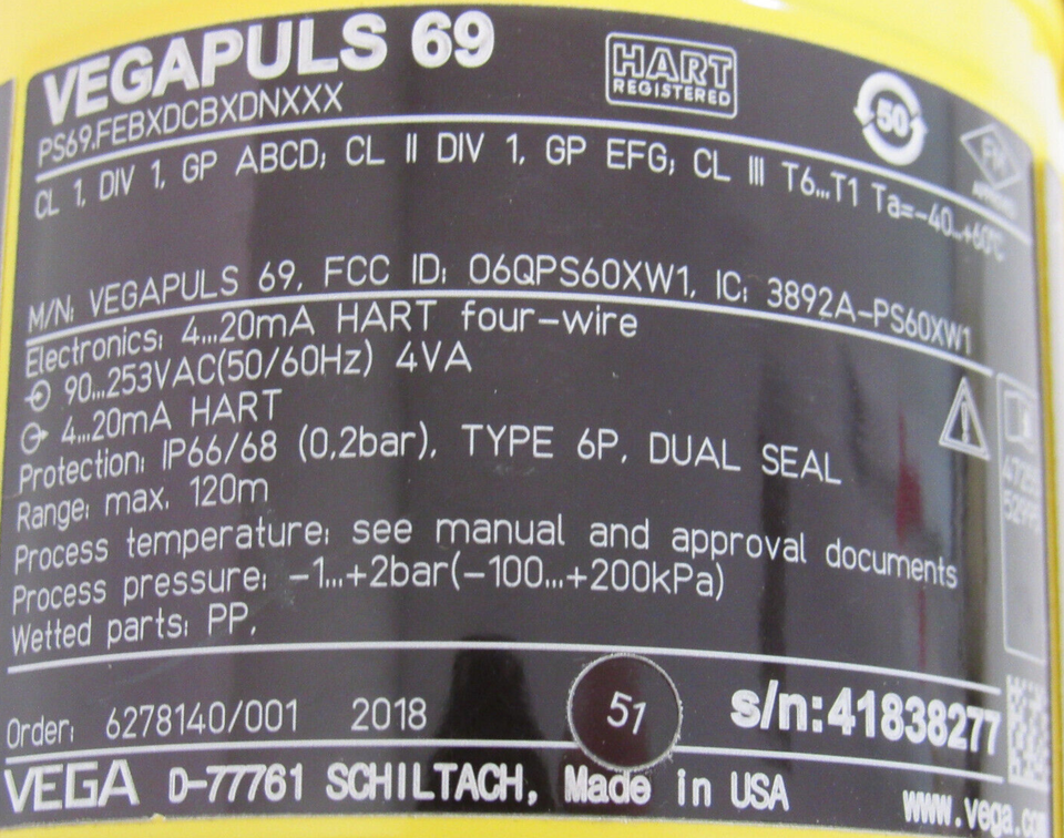 NEW VEGA PS69.FEBXDCBXDNXXX LEVEL SENSOR VEGAPULS 69 6278140/001 | eBay