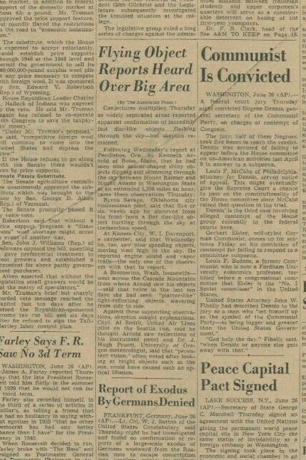 UFOs Flying Saucer Sightings Increase Pilot Kenneth Arnold June 27 1947 ...