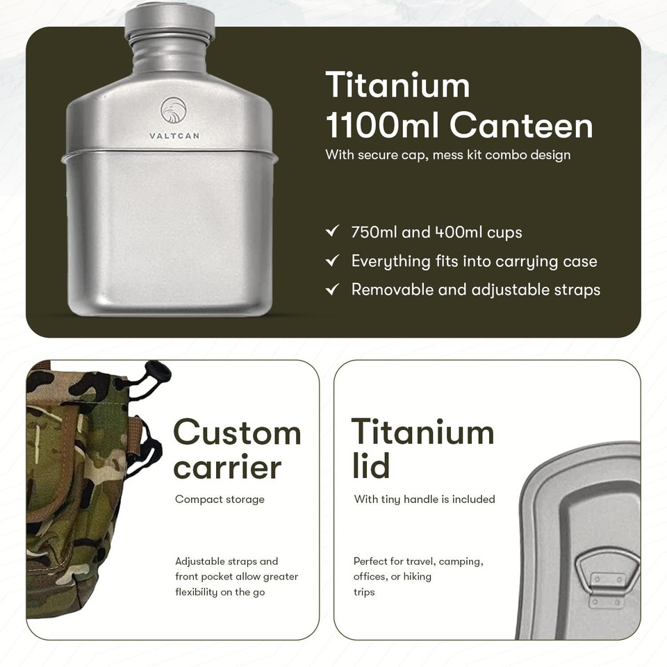 Titanium Canteen Mess Kit 1100ml 37oz Capacity With 750ml And 400ml ...