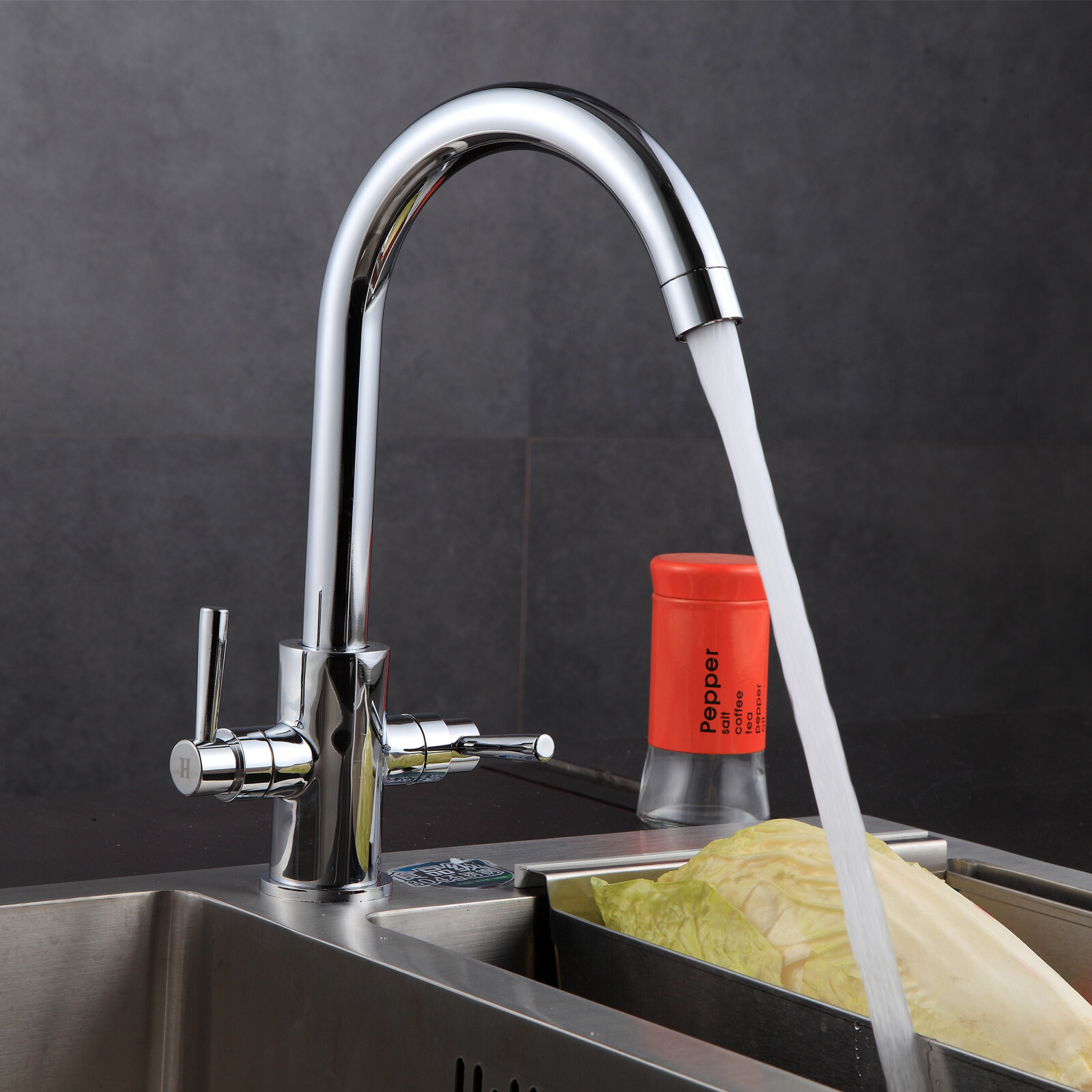 1 / 2 Lever Kitchen Sink Mixer Taps Swivel Spout Tap Mono Brass Chrome ...