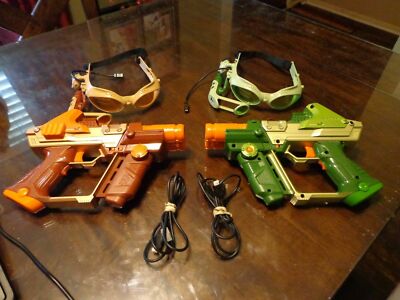 2 LAZER TAG Team OPS Blaster Laser Guns + 2 Glasses Headsets + Cables ...