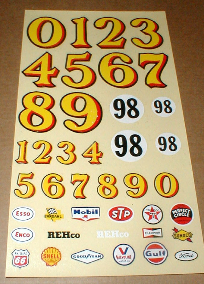 Stock Car Slot Car Decals #98 + Roof Numbers Water Slide REHCO 8" X 4 1 ...